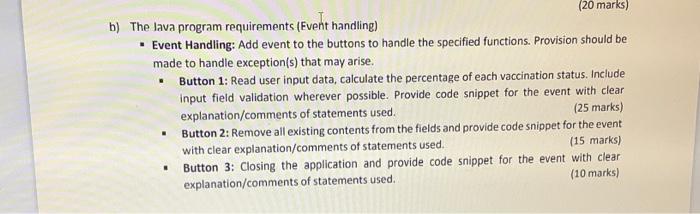 Solved (20 marks) b) The lava program requirements (Event | Chegg.com