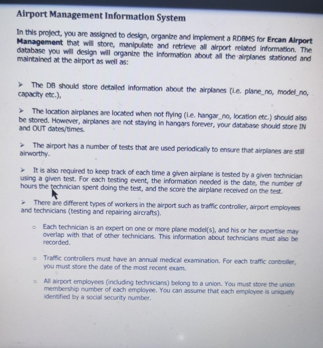 Solved Airport Management Information System In this | Chegg.com