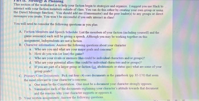 This section of the worksheet is to help your faction | Chegg.com
