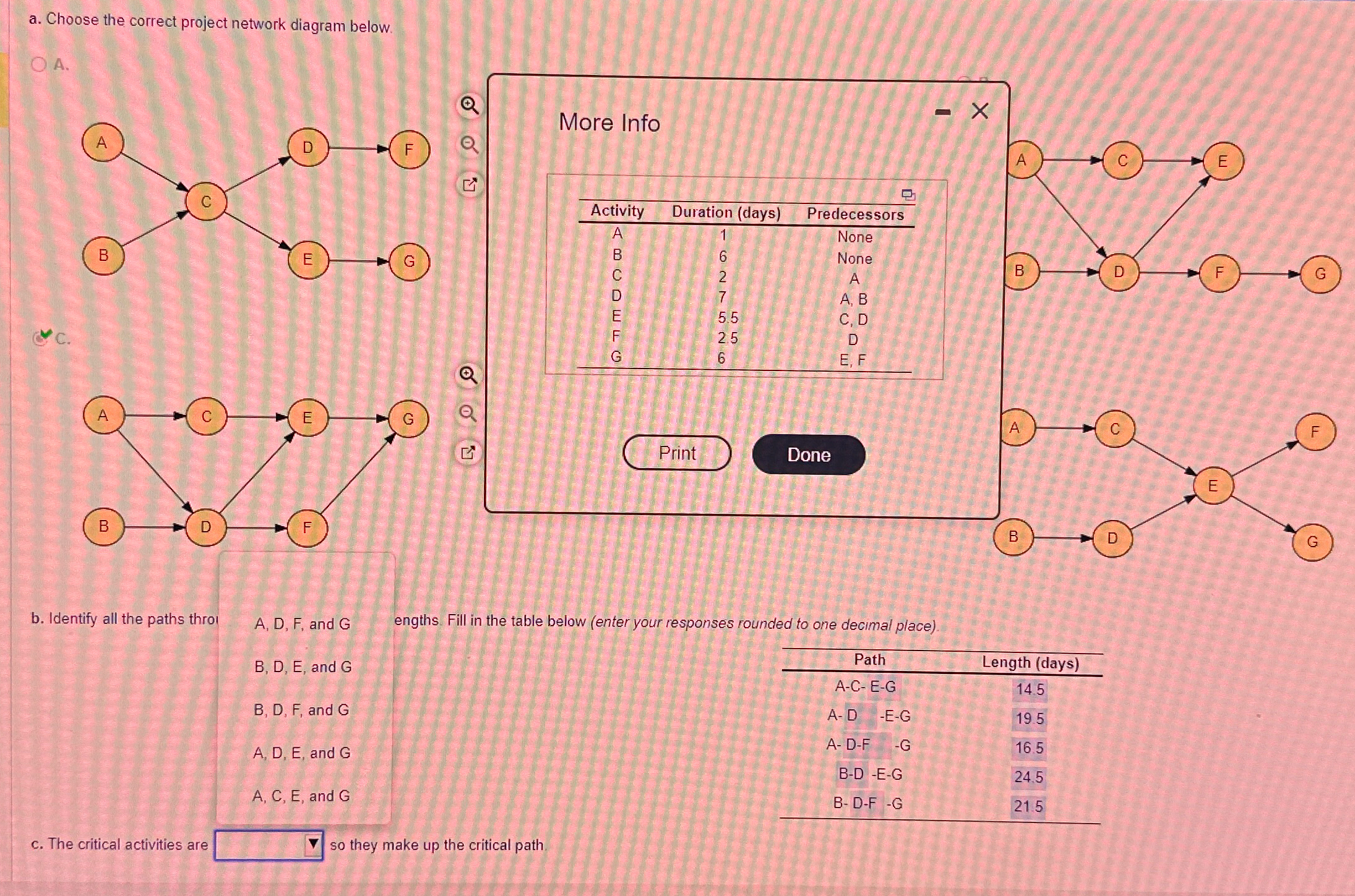 Solved a. ﻿Choose the correct project network diagram | Chegg.com