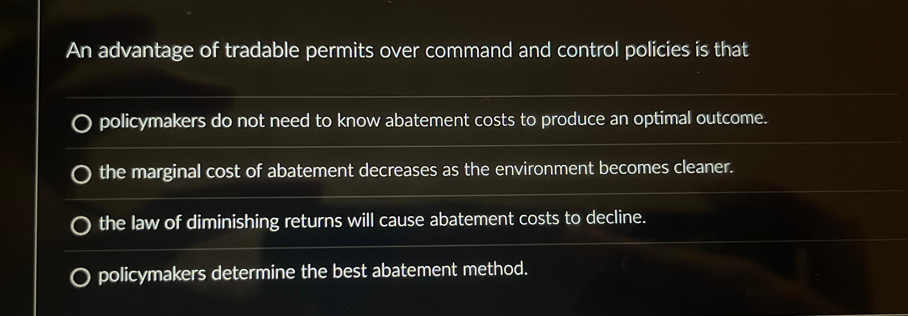 An advantage of tradable permits over command and | Chegg.com