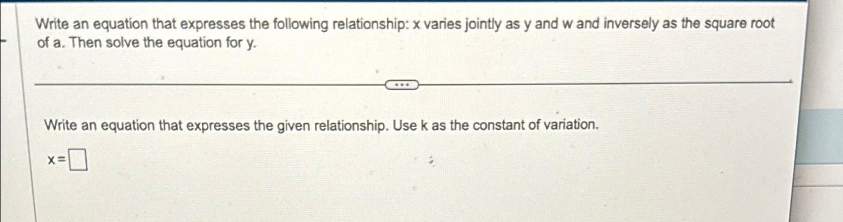 Solved Write an equation that expresses the following | Chegg.com