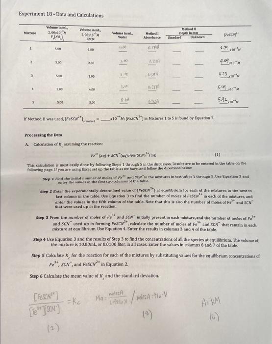 Experiment 18 - Data and CalculationsMean value of K | Chegg.com