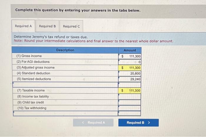 Solved Jeremy (unmarried) earned $105,000 in salary and | Chegg.com