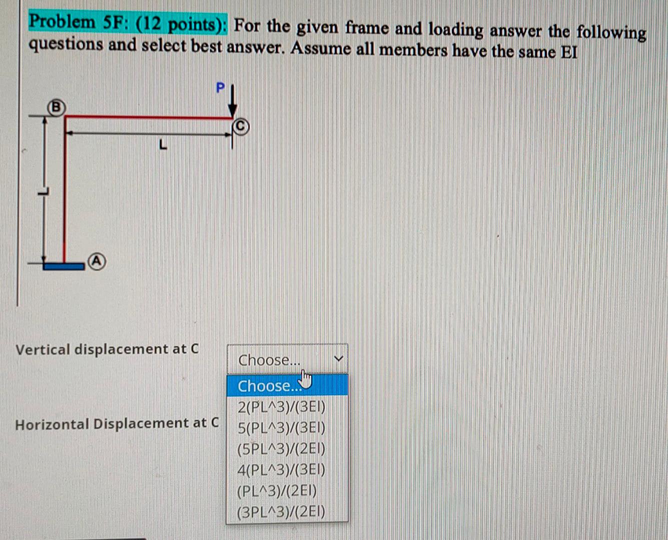 Solved Problem 5F: (12 points). For the given frame and | Chegg.com