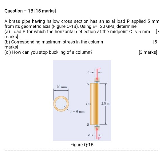 Solved Question - 1B (15 marks] A brass pipe having hallow | Chegg.com