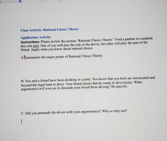 Solved 1.1 Class Activity: Rational Choice Theory | Chegg.com