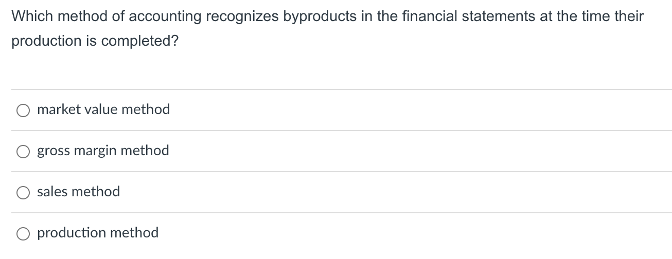 Solved Which method of accounting recognizes byproducts in | Chegg.com