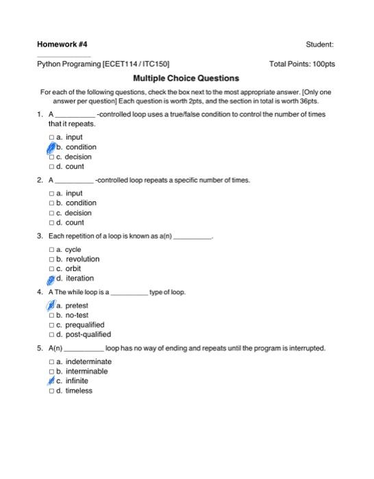 Solved Multiple Choice Questions For each of the following | Chegg.com