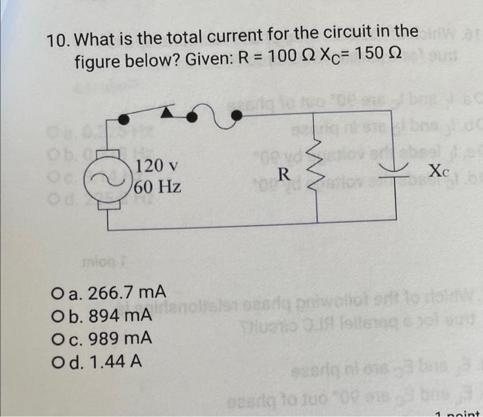 Solved 10. What is the total current for the circuit in the | Chegg.com
