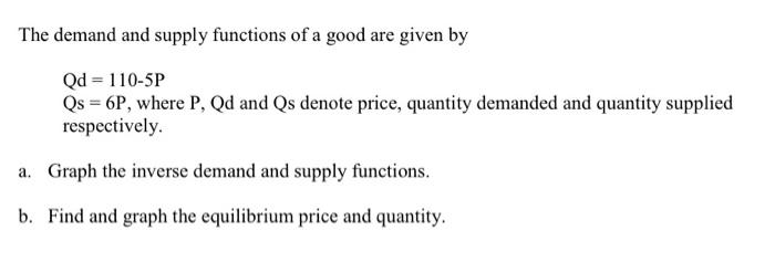 Solved The demand and supply functions of a good are given | Chegg.com