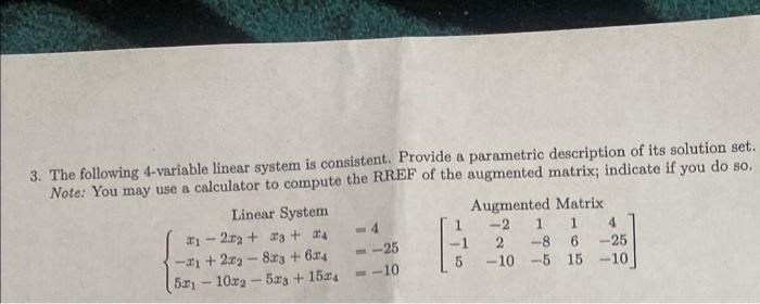 Solved 3. The following 4-variable linear system is | Chegg.com