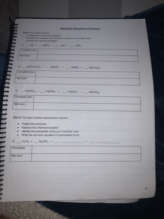 Solved Net lonic Equations Practice Part 1. For each | Chegg.com