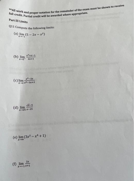 Solved * All work and proper notation for the remainder of | Chegg.com