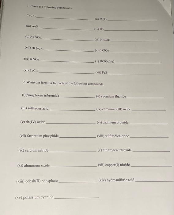 Solved 2. Write the formulas for the following covalent | Chegg.com