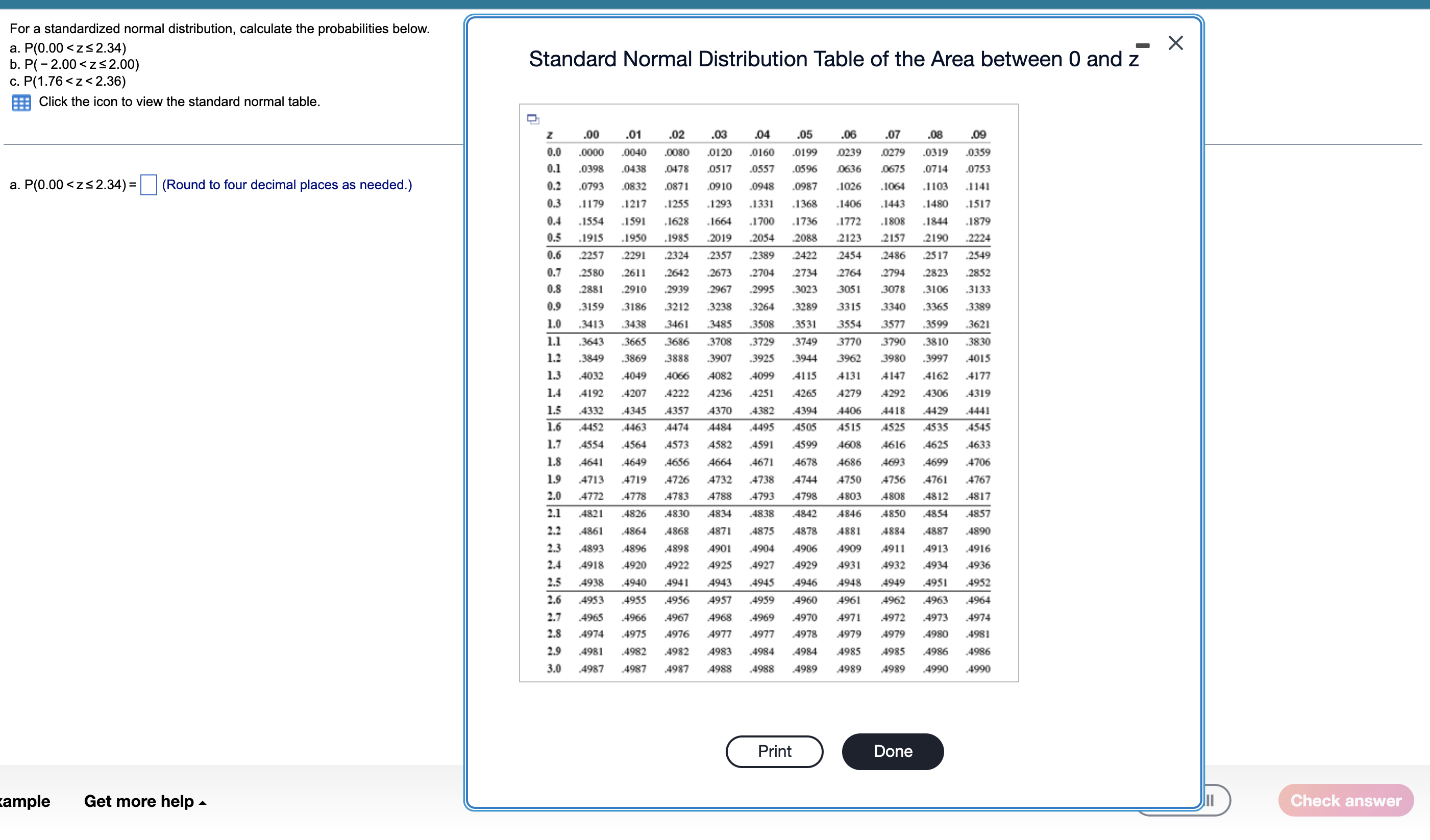 Solved For a standardized normal distribution, calculate the | Chegg.com