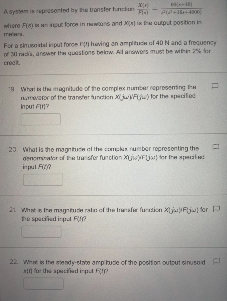 Solved A system is represented by the transfer function | Chegg.com
