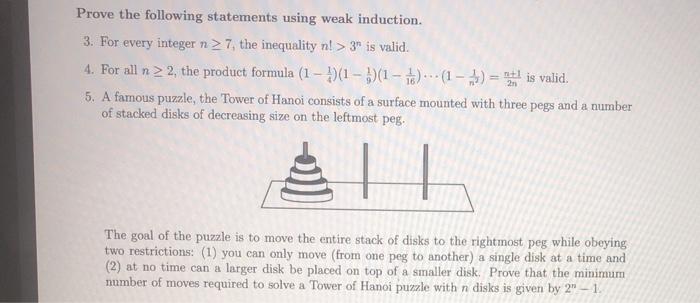 Solved Prove the following statements using weak induction. | Chegg.com