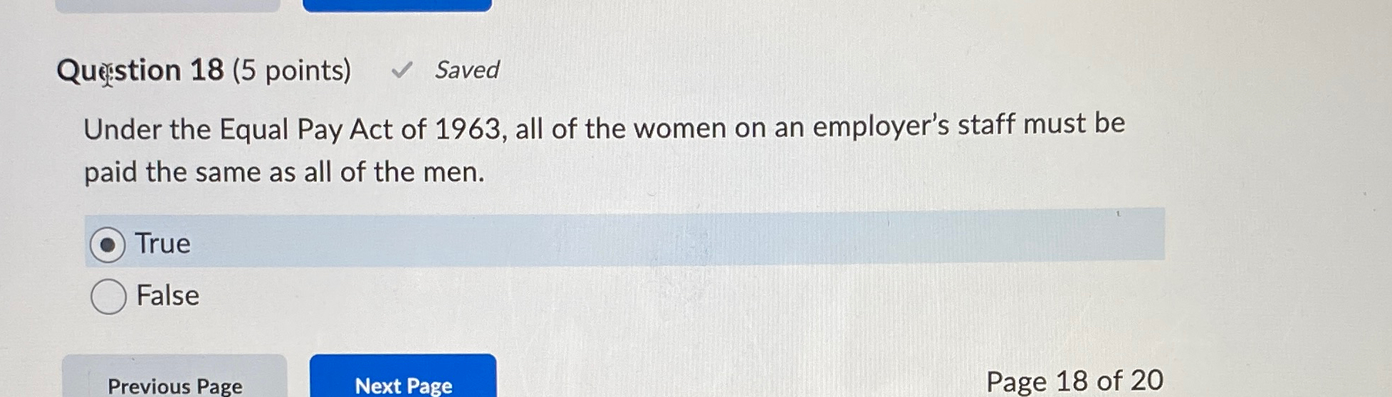 Solved Question 18 (5 ﻿points) ﻿SavedUnder the Equal Pay | Chegg.com