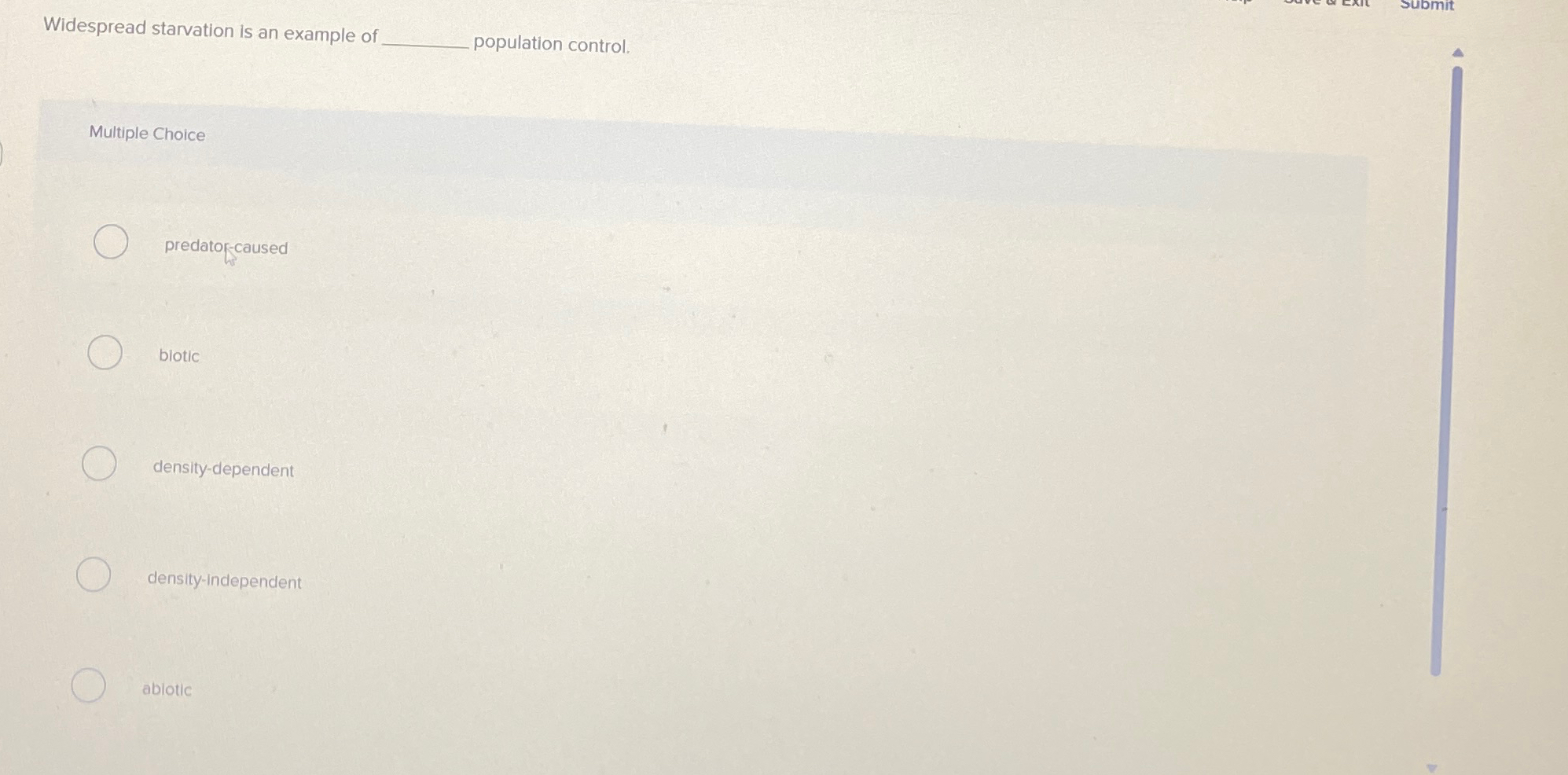 Solved Widespread starvation is an example of population | Chegg.com