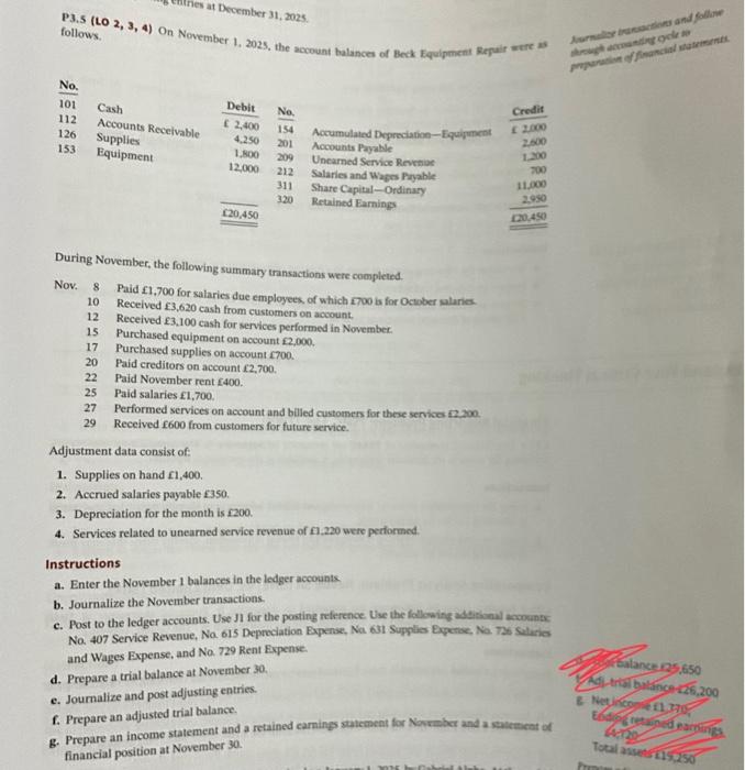 Solved P3.5 (LO 2, 3, 4) On November 1, 2025, the account | Chegg.com