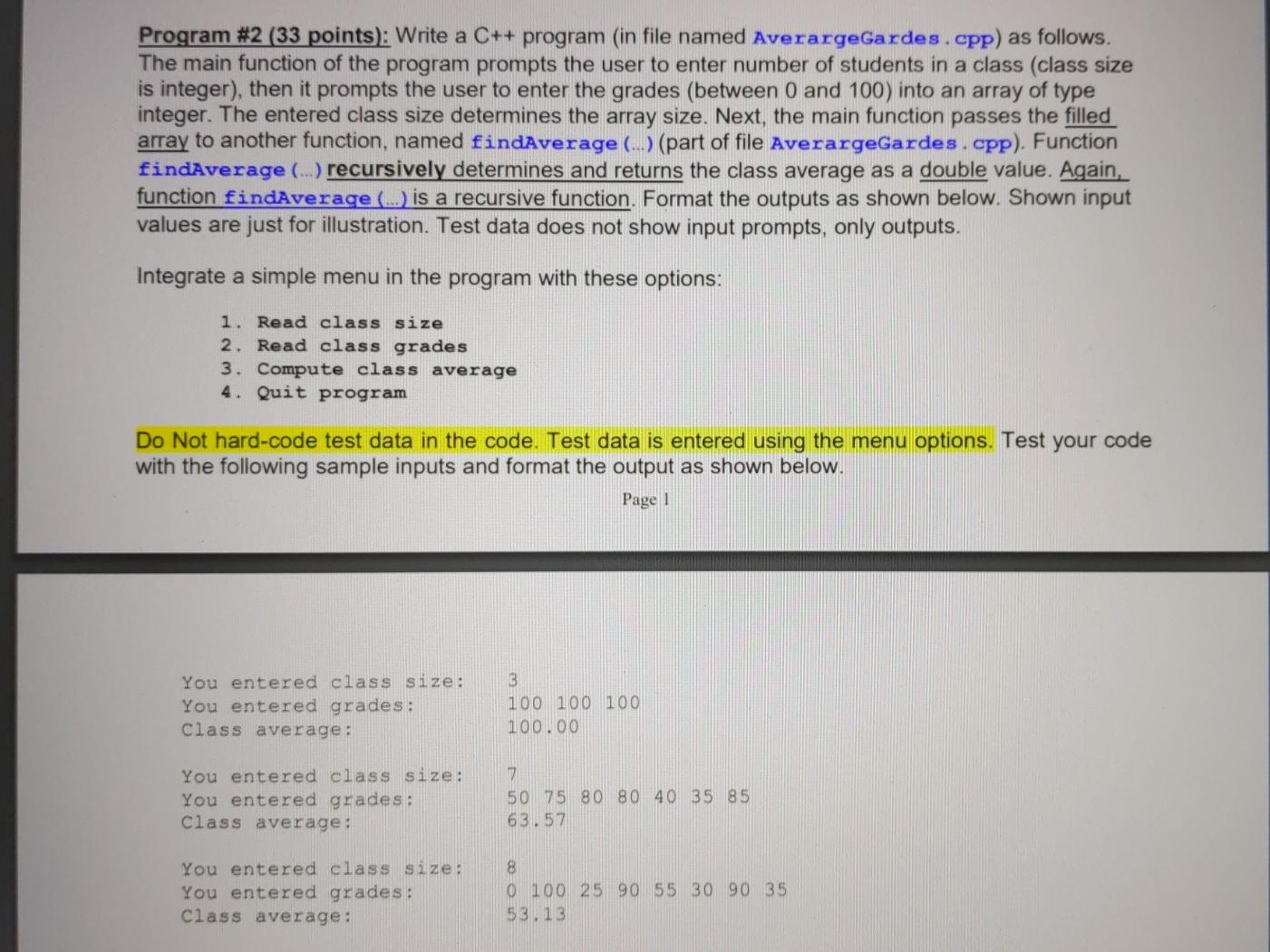 Solved Program #2 (33 points): Write a C++ program (in file | Chegg.com