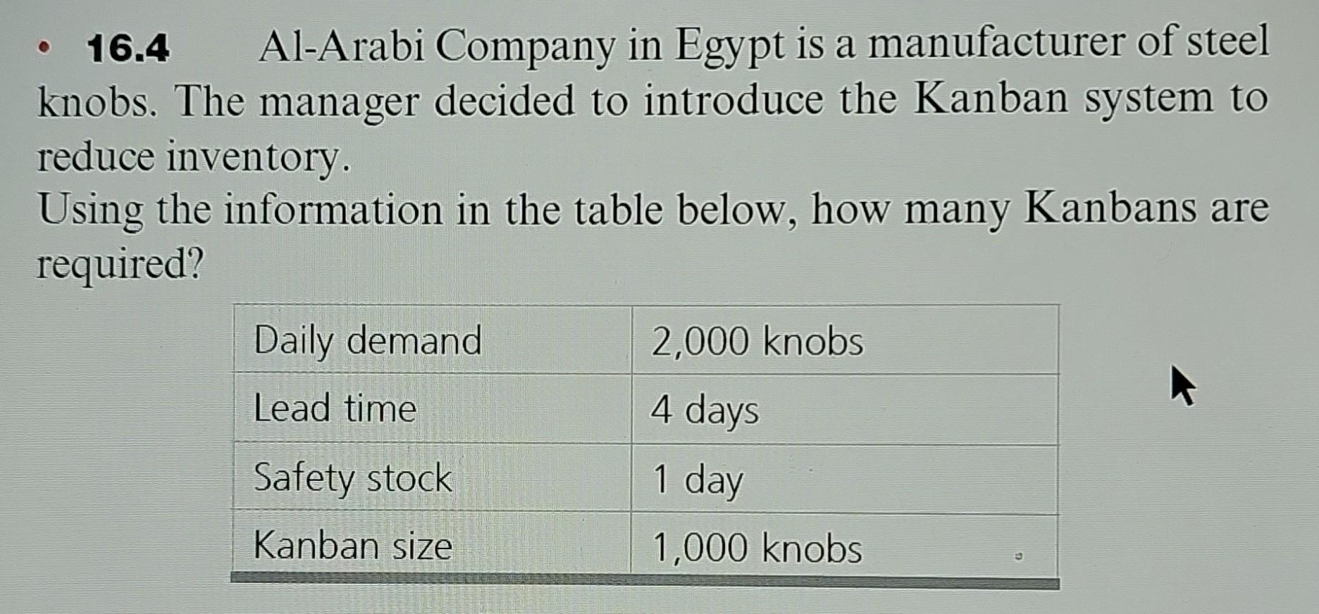 Solved - 16.4 Al-Arabi Company in Egypt is a manufacturer of | Chegg.com