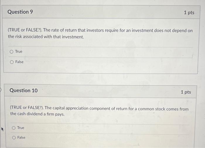 Solved (TRUE or FALSE?). The rate of return that investors | Chegg.com