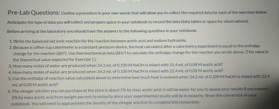 Solved Pre-Lab Questions: Outline a procedure in your own | Chegg.com