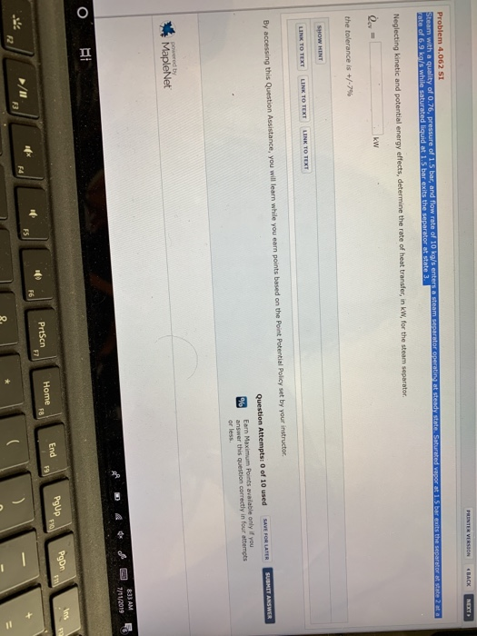 Solved PRINTER VERSION BACK NEXT Problem 4.062 SI Steam with | Chegg.com