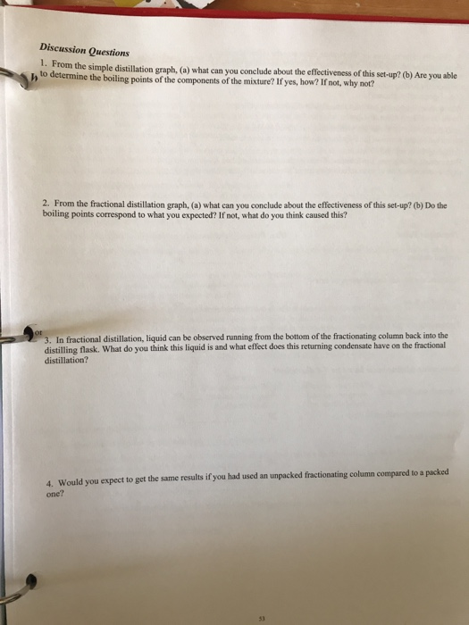 Discussion Questions 1. From the simple distillation | Chegg.com