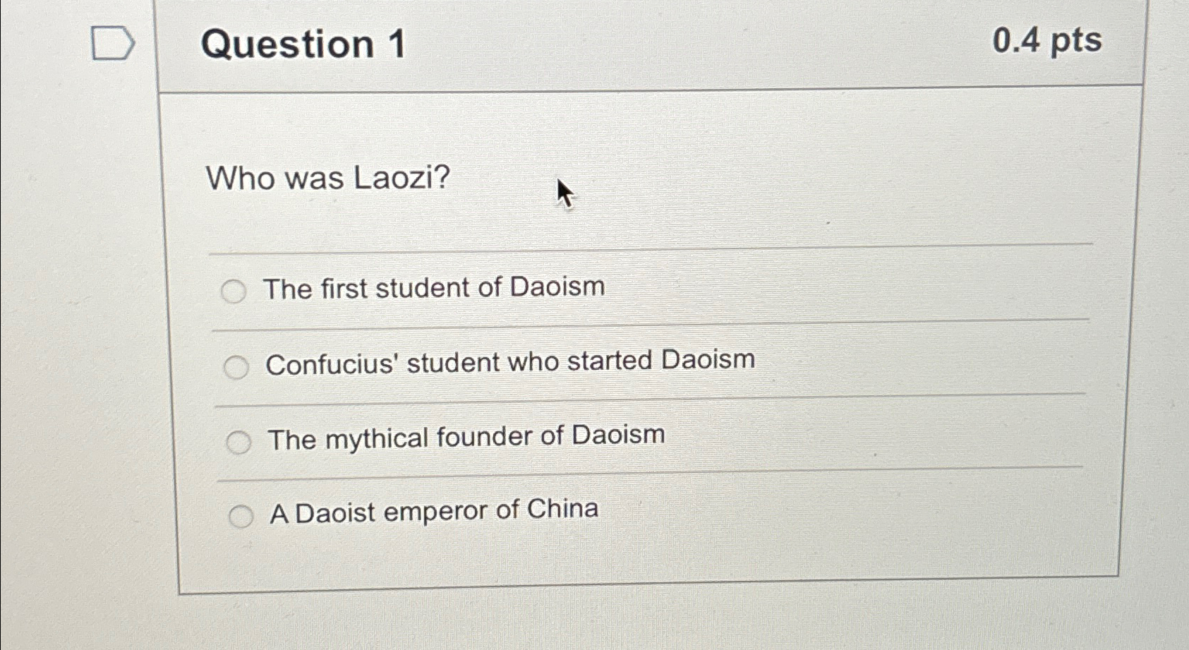 Solved Question 10.4ptsWho was Laozi?The first student of | Chegg.com