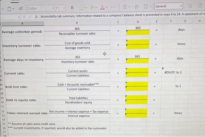 Solved A1 fx Accessibility tab summary: Information related | Chegg.com