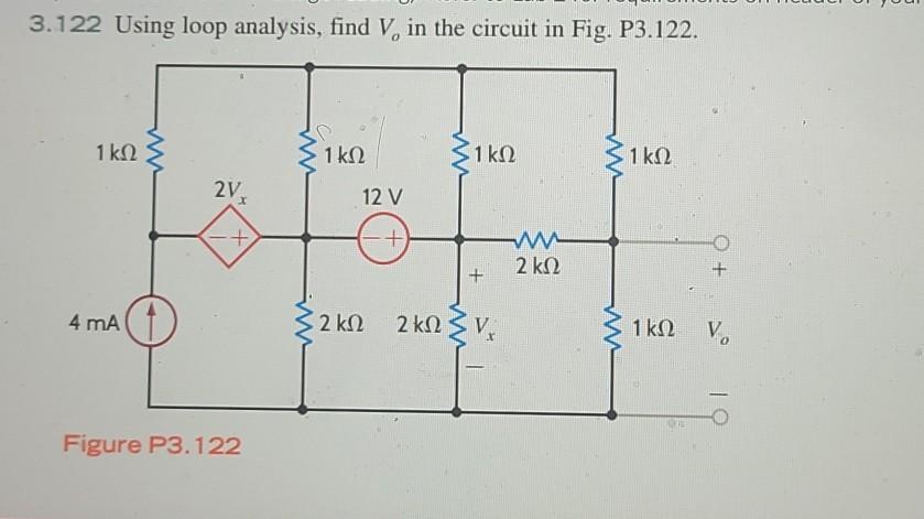 Solved 3 122 Using Loop Analysis Find V In The Circuit In