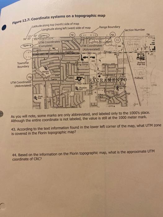 Solved Figure 12.7: Coordinate systems on a topographic map | Chegg.com
