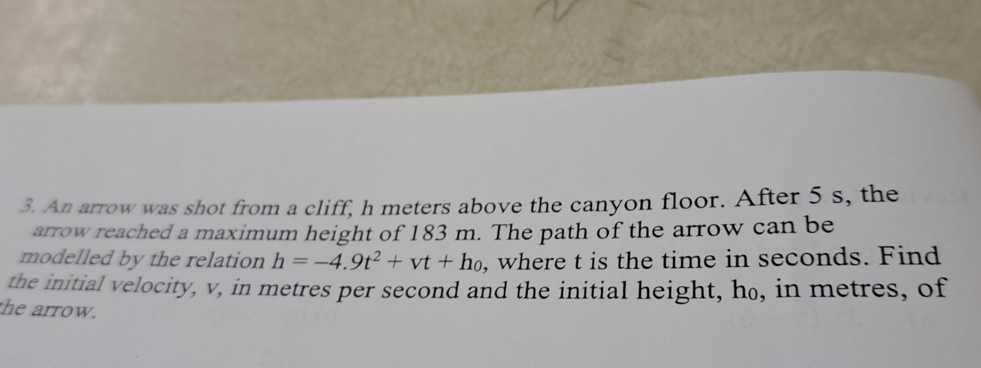 Solved An arrow was shot from a cliff, h ﻿meters above the | Chegg.com