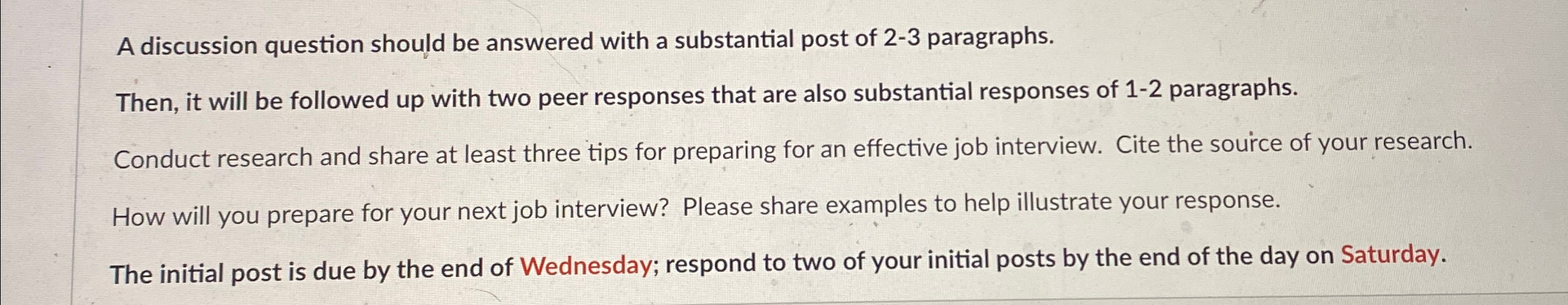 Solved A discussion question should be answered with a | Chegg.com