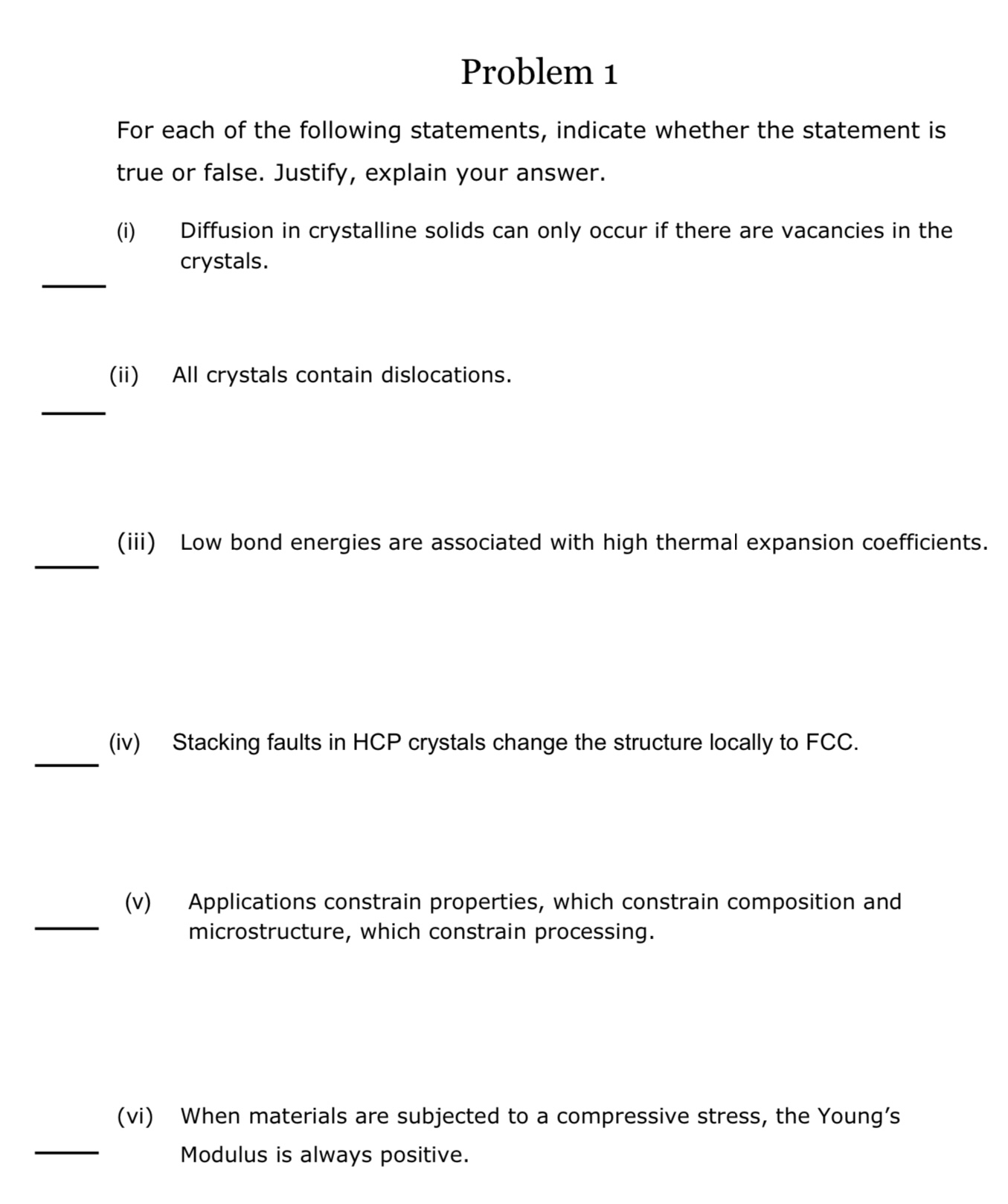 Solved Problem 1For each of the following statements, | Chegg.com