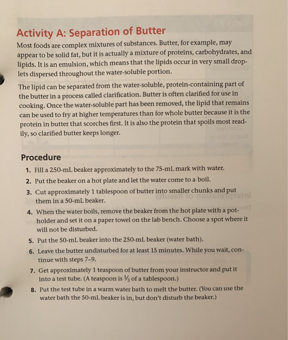 Solved Activity A: Separation of Butter Most foods are | Chegg.com