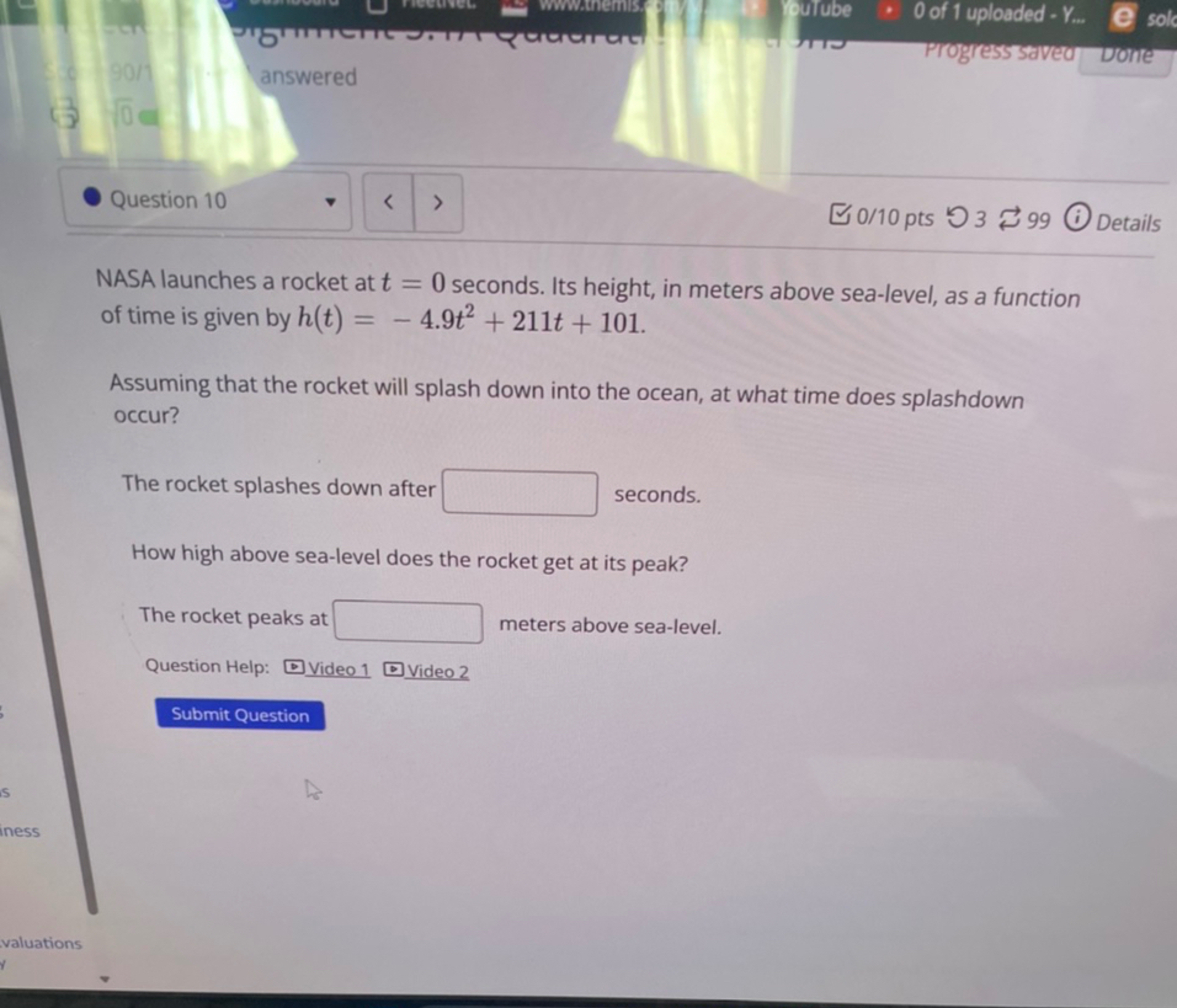 Solved NASA launches a rocket at t=0 ﻿seconds. Its height, | Chegg.com