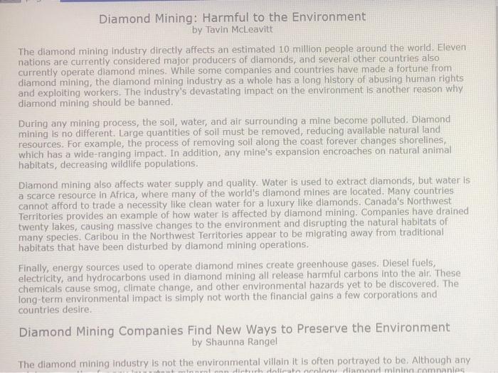 Solved Diamond Mining: Harmful to the Environment by Tavin | Chegg.com