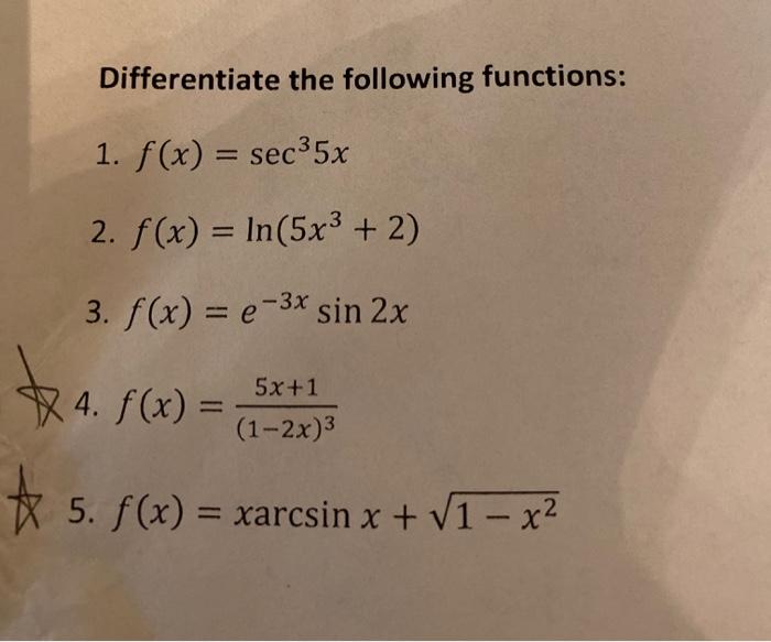 Solved Differentiate the following functions: 1. f(x) = | Chegg.com