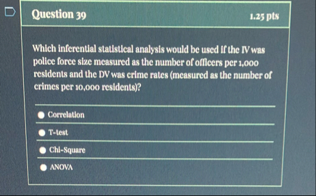 Solved Question 391.25 ﻿ptsWhich inferential statistical | Chegg.com