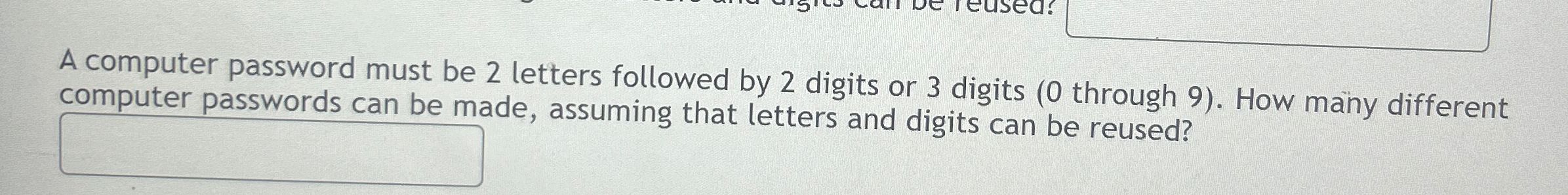 Solved A computer password must be 2 ﻿letters followed by 2 | Chegg.com