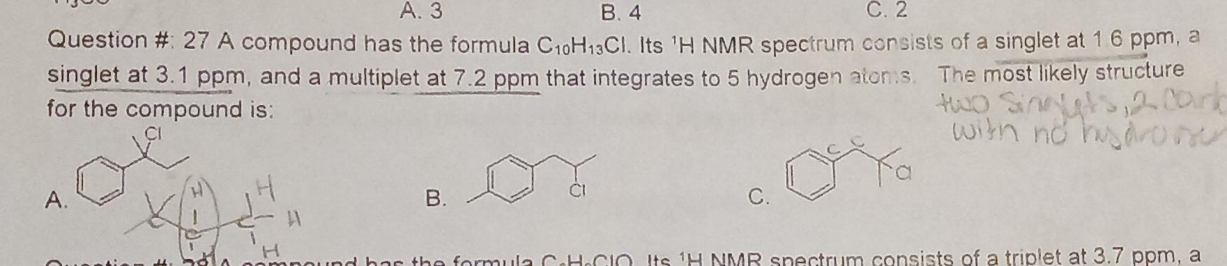 Solved Question \#: 27 A compound has the formula C10H13Cl. | Chegg.com