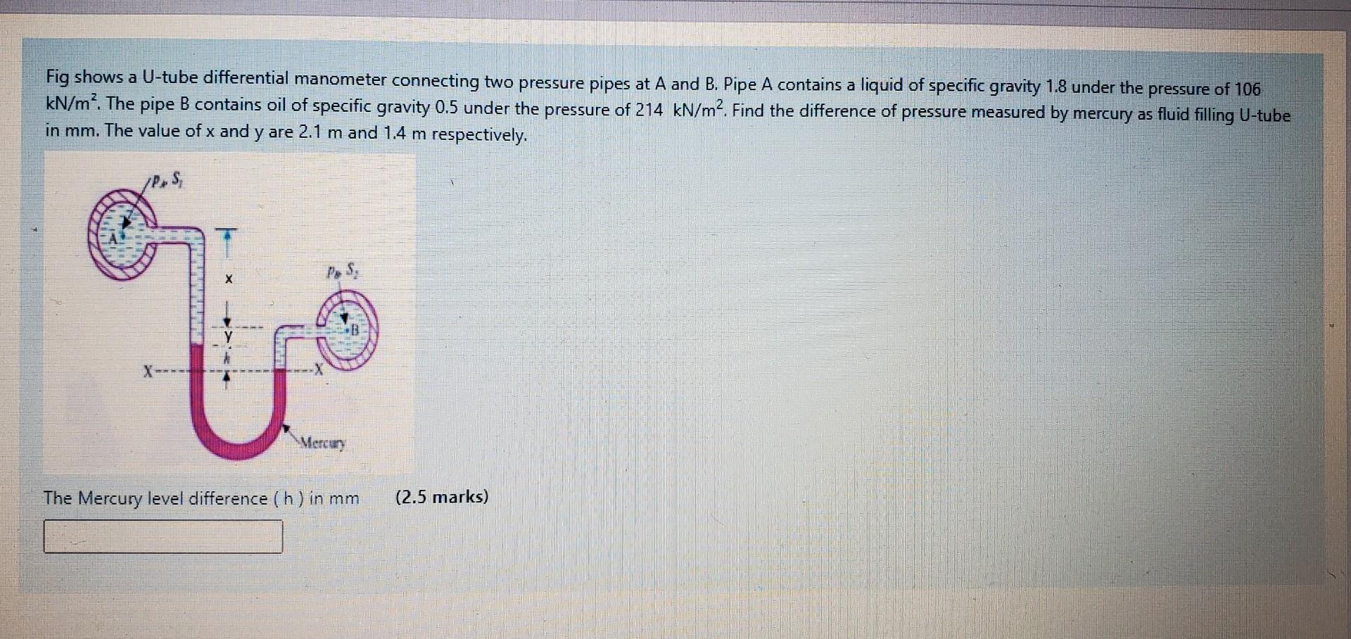 Solved Fig shows a U-tube differential manometer connecting | Chegg.com