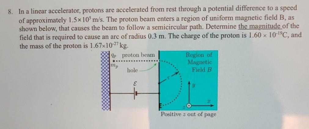 Solved 8. In a linear accelerator, protons are accelerated | Chegg.com