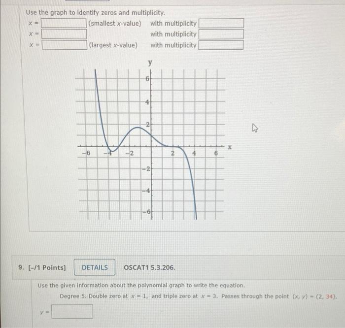 Solved X Use the graph to identify zeros and multiplicity. | Chegg.com