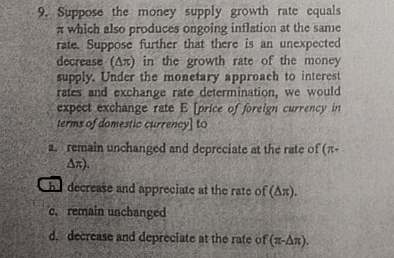 Solved Suppose the money supply growth rate equals π ﻿which | Chegg.com