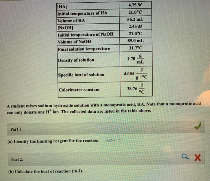 Solved [HA] Initial temperature of HA Volume of HA [NaOH) | Chegg.com